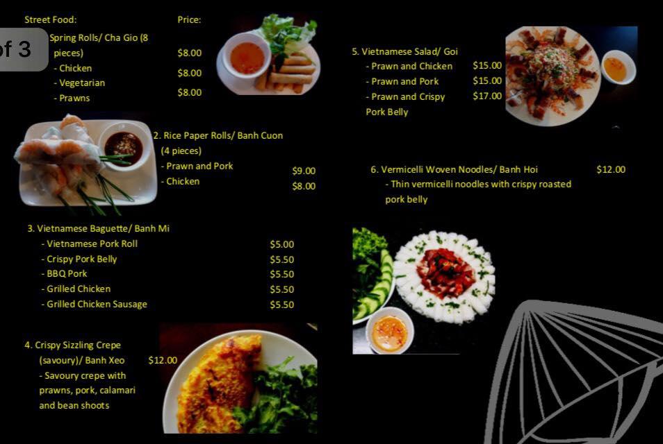 Menu at Saigon Sisters Vietnamese Cuisine restaurant, Thomastown