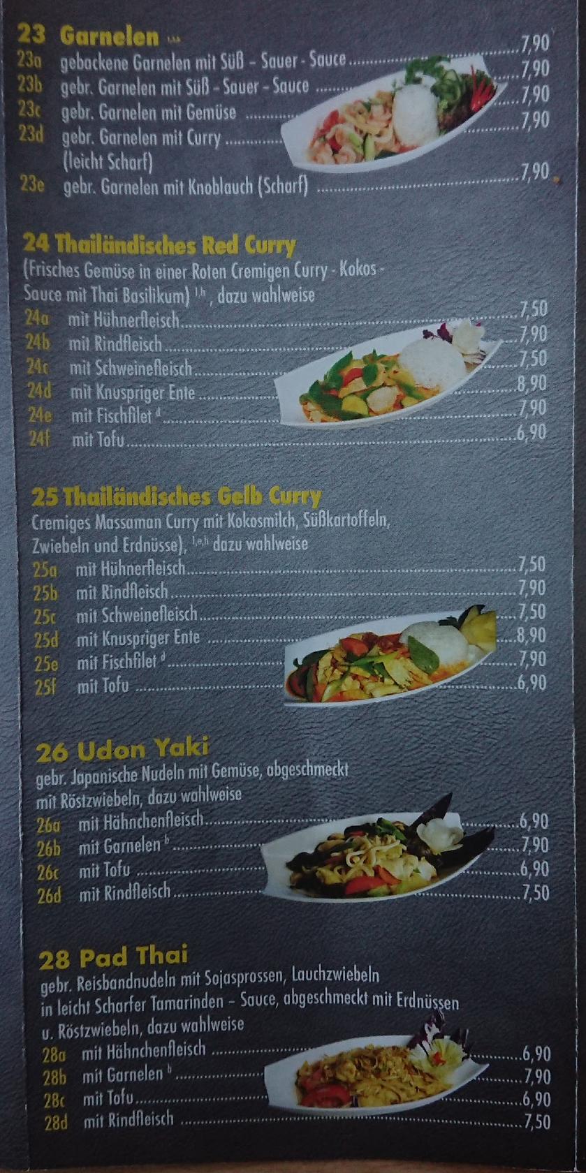 Menu au Asia Gourmet restaurant, Hamelin