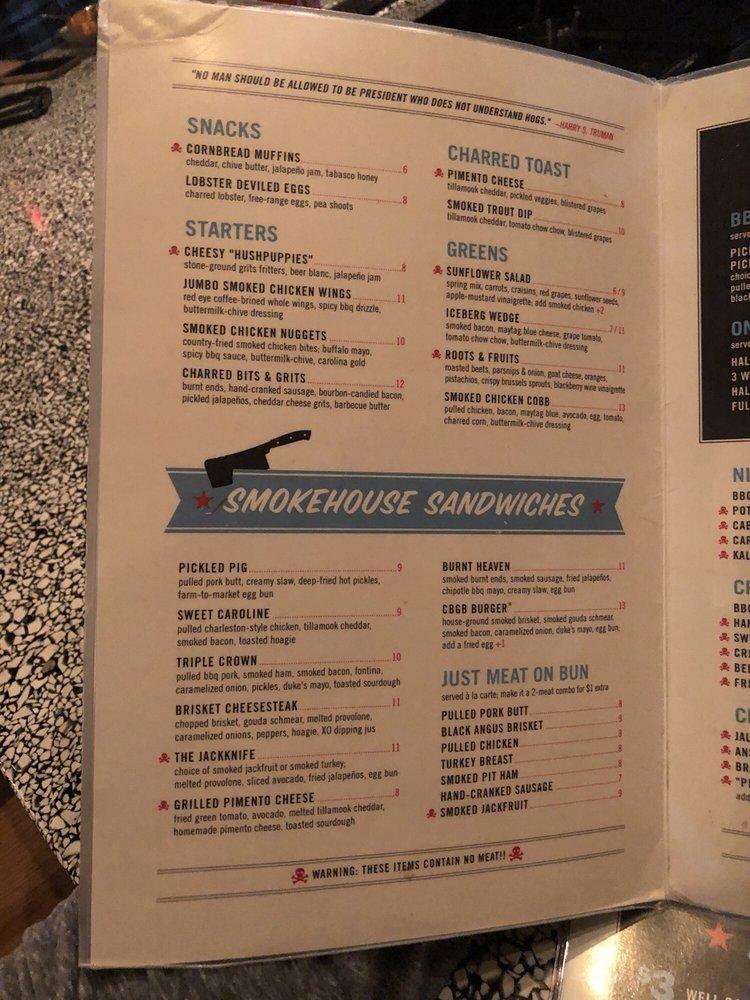 Menu at Char Bar, Kansas City