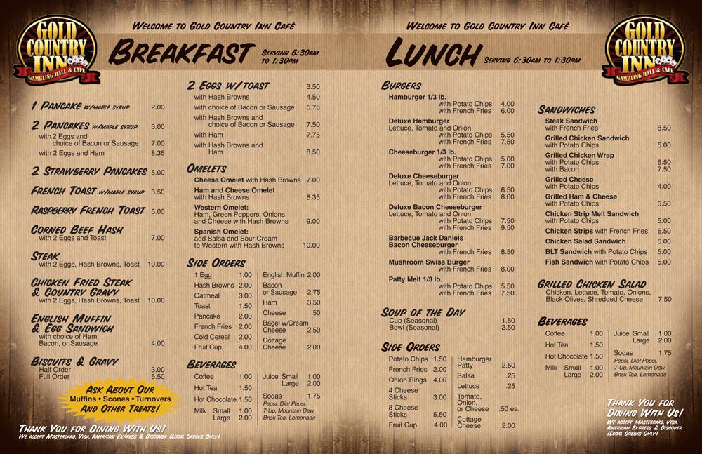 Menu at Gold Country Inn cafe, Deadwood