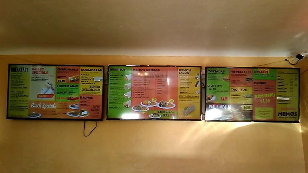 Menu at Memo's Mexican Restaurant, Everett
