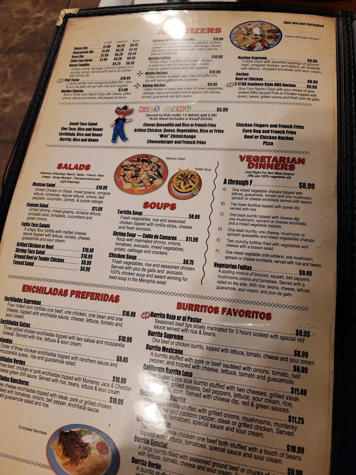 Menu at Mi Pueblo restaurant, Hernando, Mt Pleasant Rd