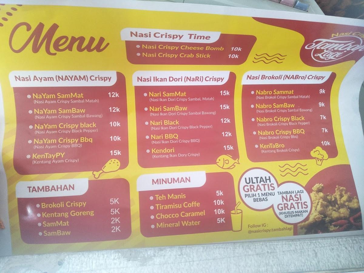 Menu at Nasi Crispy Tambah Lagi Gajayana restaurant, Malang