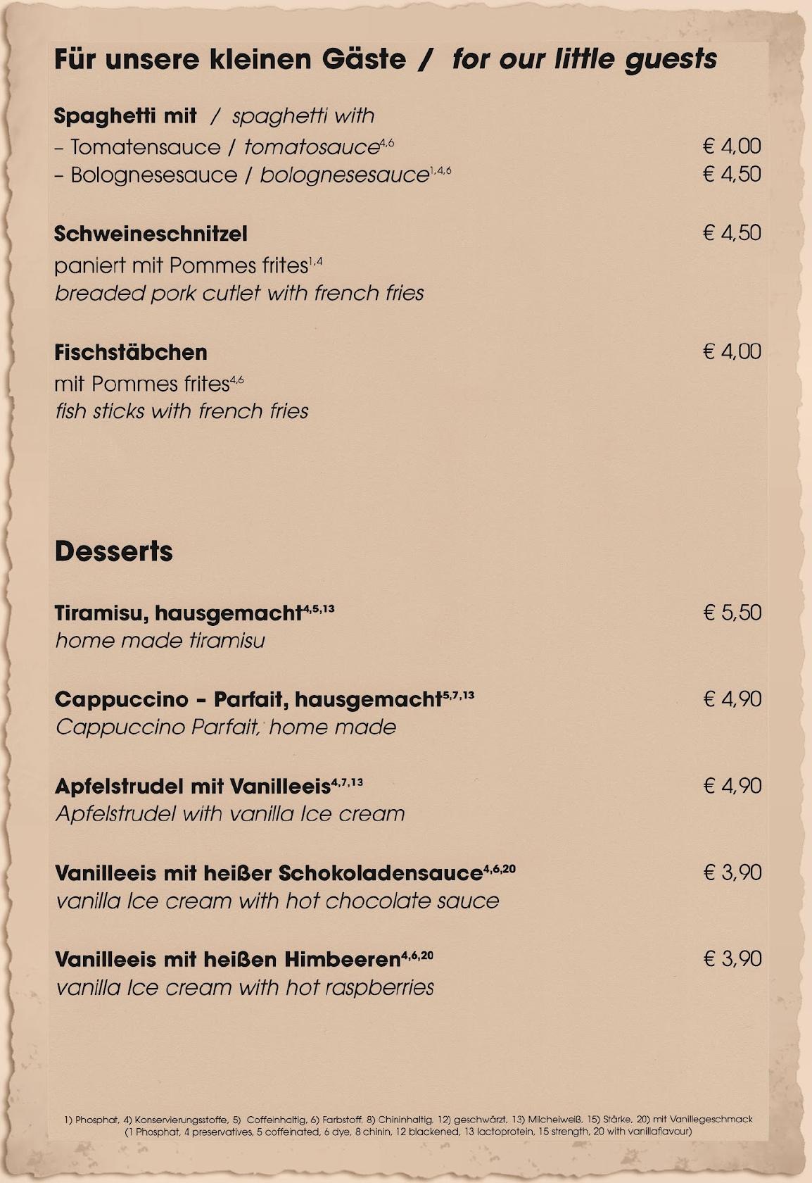 Menu at Gasthaus Kaisers restaurant, Mackenbach
