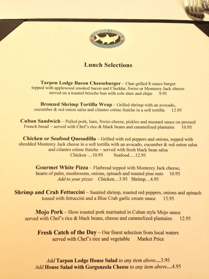 Menu at Tarpon Lodge Restaurant, Bokeelia