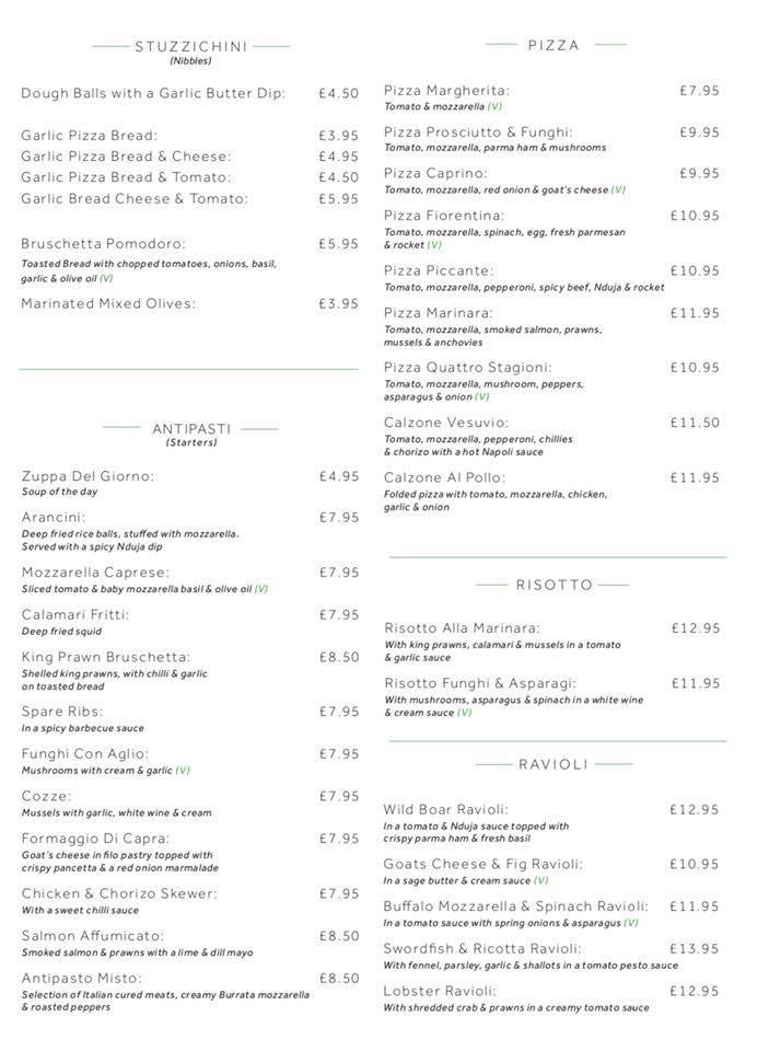 Menu at The Italian Room restaurant, Rochdale