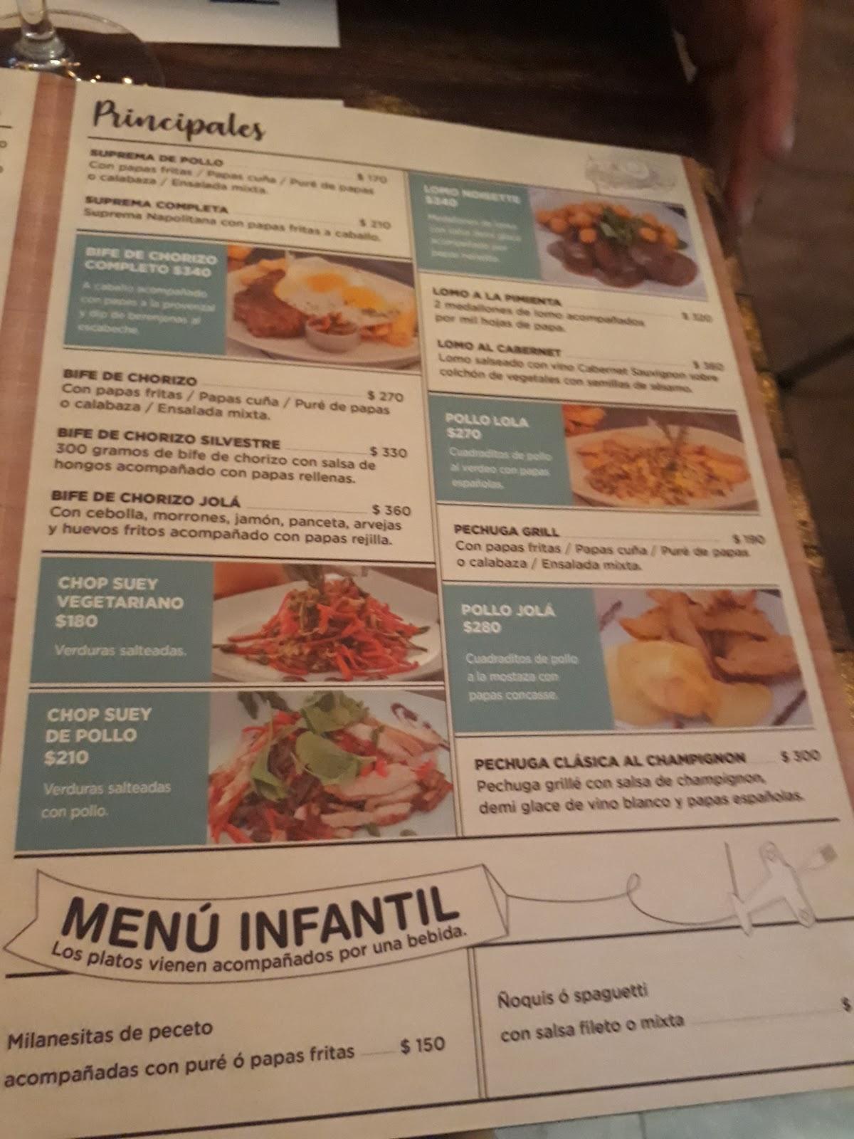 Carta del pub y bar Jolá, Villa Ballester