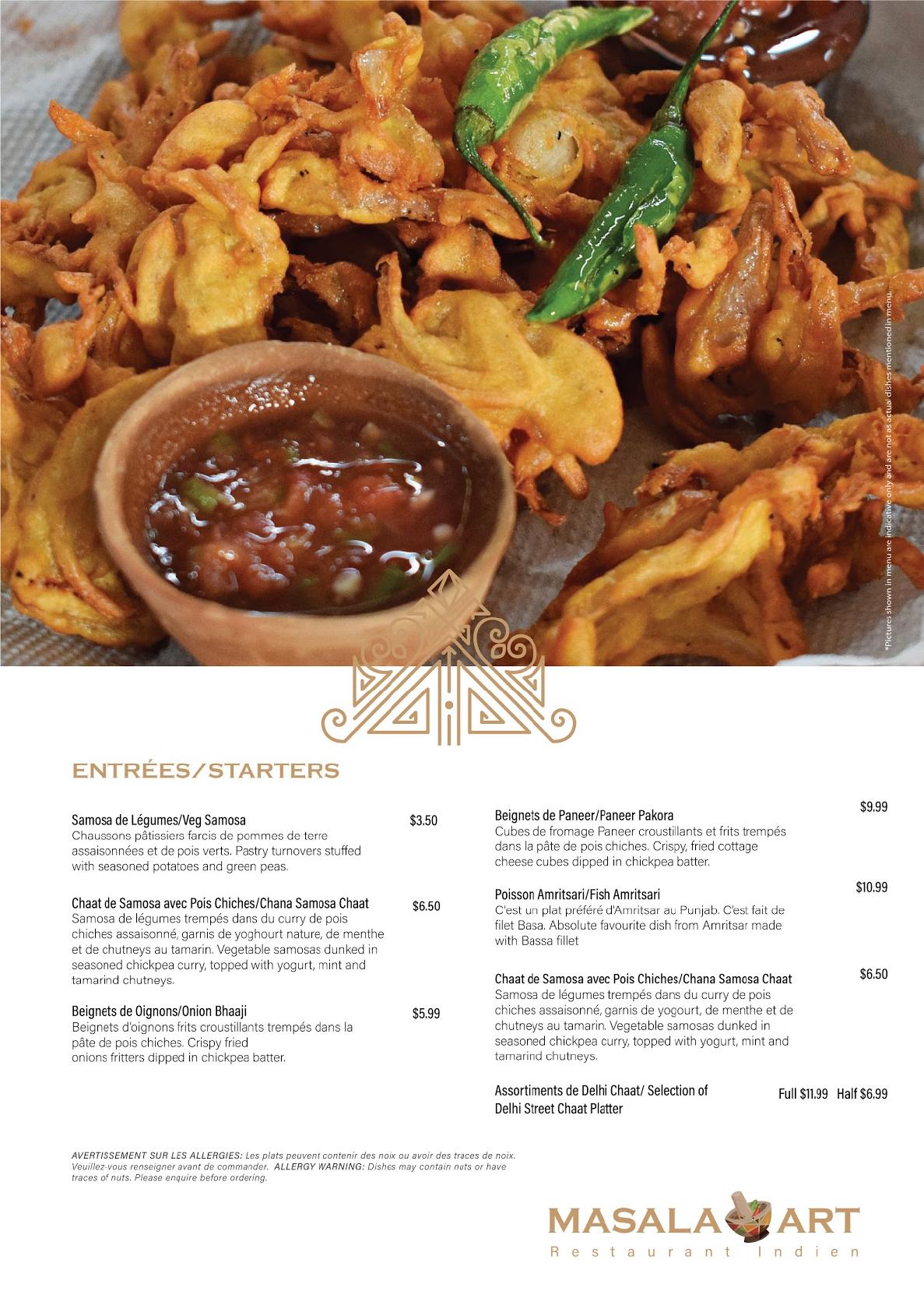 Menu at Masala Art restaurant, Dollard-Des Ormeaux