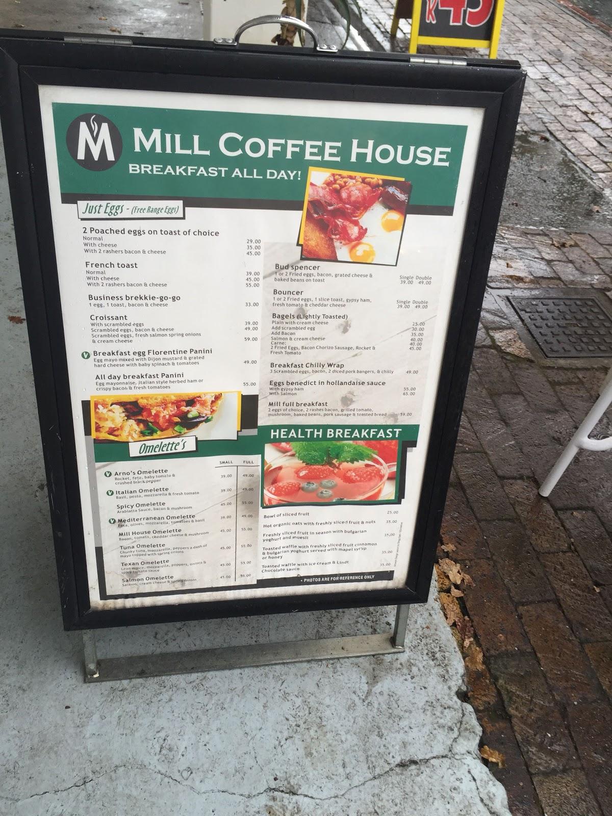 Menu at Mill Coffee House., Stellenbosch