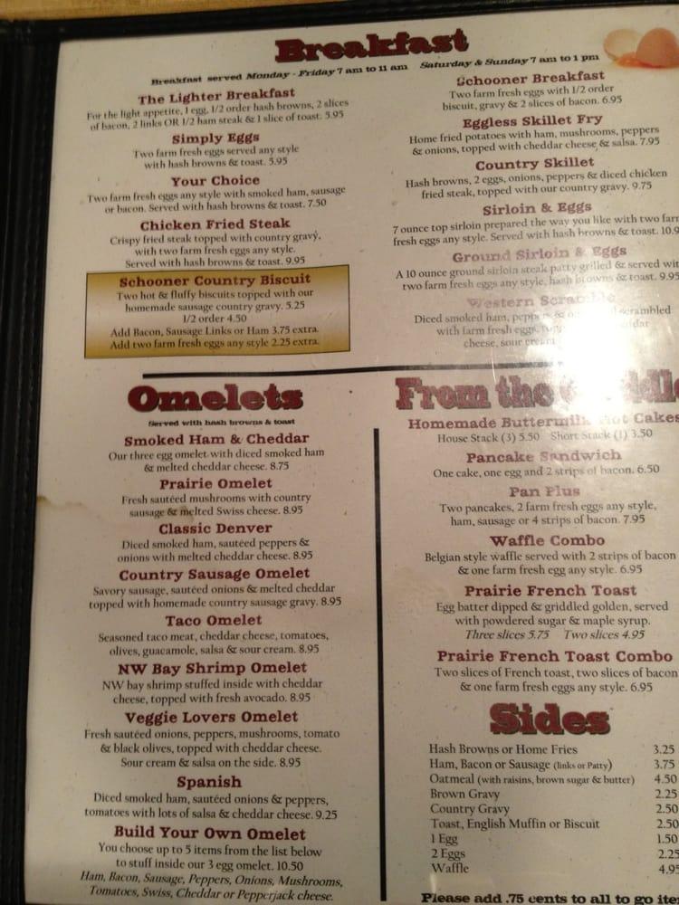 Menu at Prairie Schooner pub & bar, Eugene