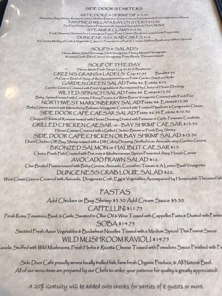 Menu at Side Door Cafe & Eden Hall, Lincoln Beach