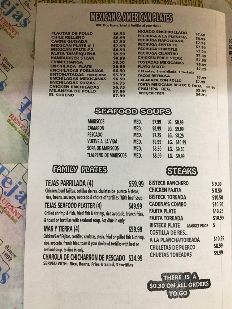 Menu at Tejas Restaurant, Pharr