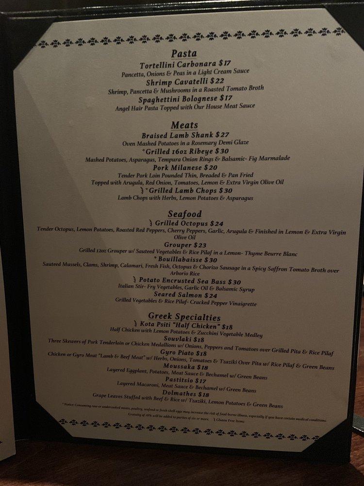 Menu at Zorba's Mediterranean Grille & Bar, Bonita Springs
