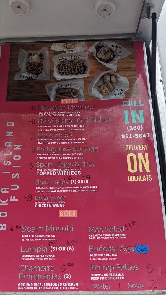 Menu at boKa Island Fusion restaurant, Olympia, Pacific Ave SE