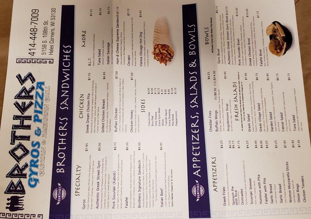 Menu at Brothers Gyros & Pizza pizzeria, Hales Corners