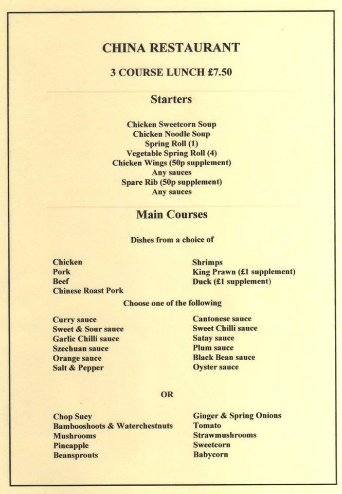 Menu at China Restaurant, Oban