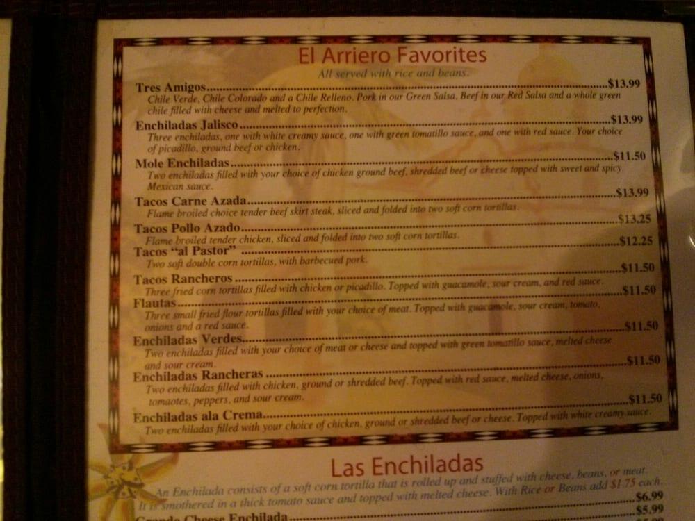 Menu at El Arriero restaurant, Medford, W Main St