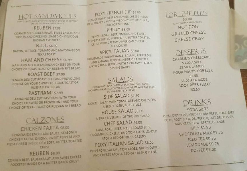 Menu at Fat Fox's pizzeria, Red Cloud