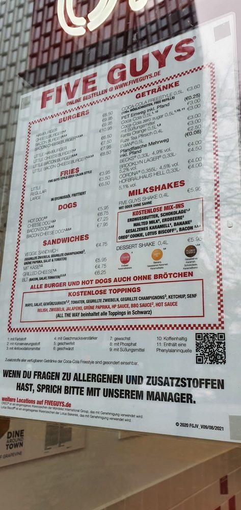 Speisekarte von Five Guys Hamburg Reeperbahn restaurant, Hamburg