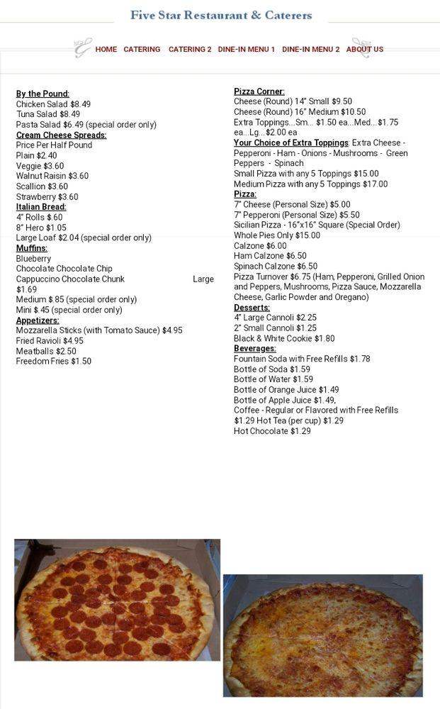 Menu at Five Star Deli restaurant, Goldsboro