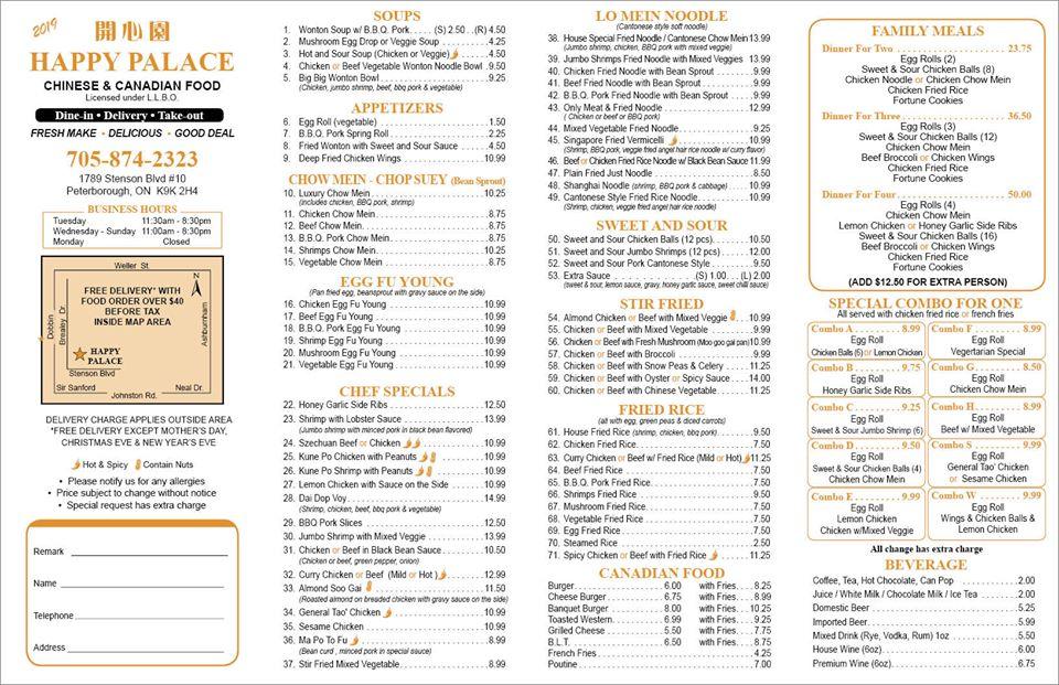 Menu at Happy Palace Chinese And Canadian Restaurant, Peterborough