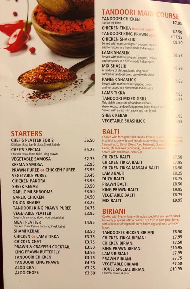 Menu at MOES SPICE LTD restaurant, Newcastle Emlyn
