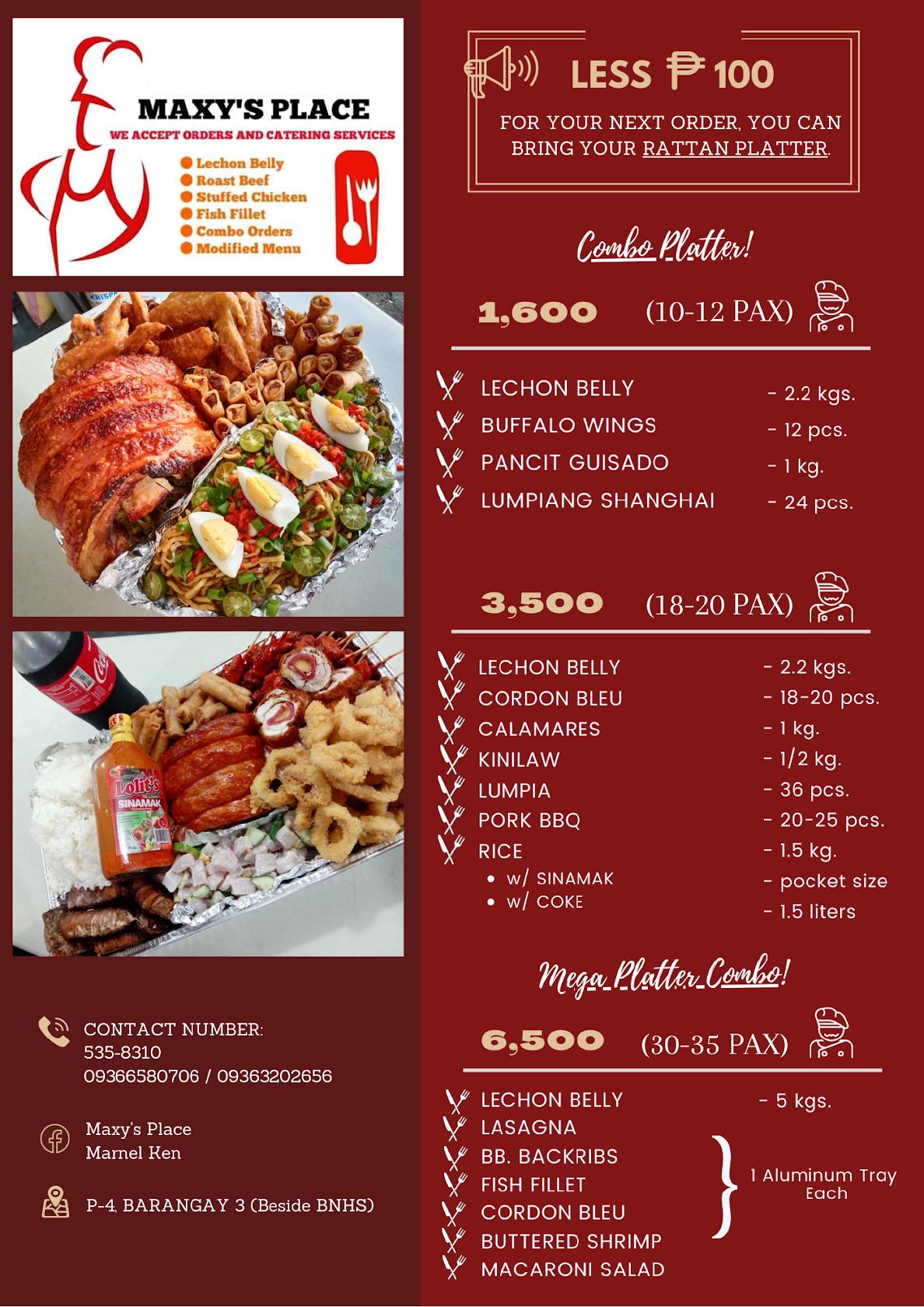Menu at Maxy's Place restaurant, Malaybalay City