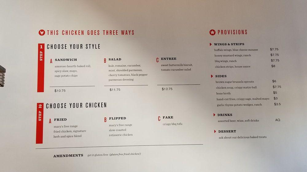 Menu at Proposition Chicken restaurant, Oakland