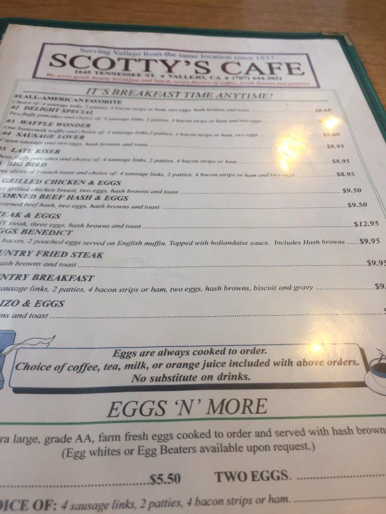 Menu at Scotty's Restaurant, Vallejo