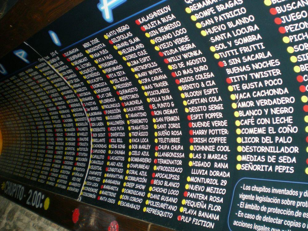 Menu at Espit Chupitos pub & bar, Barcelona, C/ d'Aribau