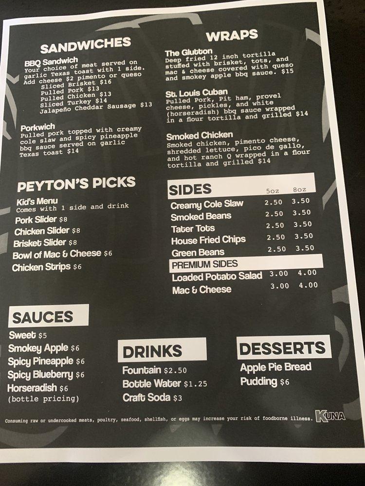 Menu at Heavy Smoke BBQ, St. Peters