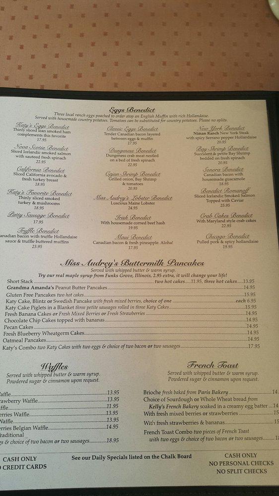 Menu at Katy's Place restaurant, Carmel-by-the-Sea