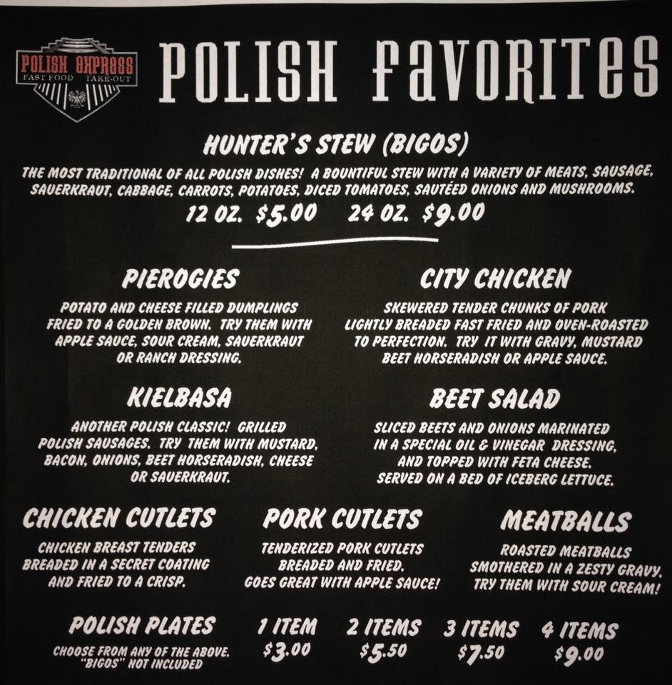 Menu at Polish Express restaurant, Tucson, E Tanque Verde Rd #103