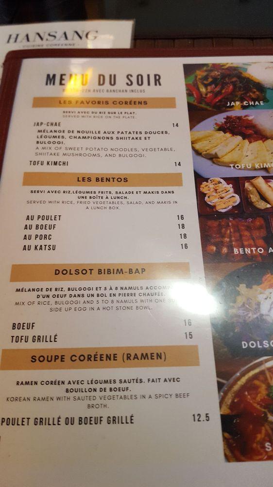 Menu at Restaurant Hansang, Montreal
