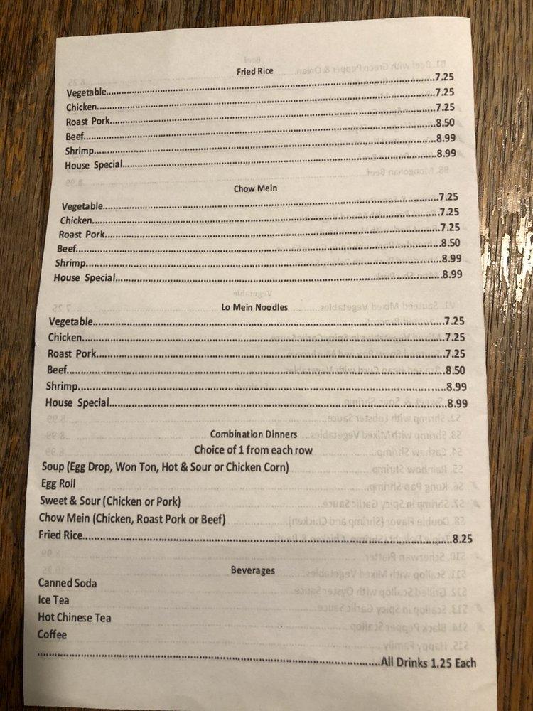 Menu at Shing Kee restaurant, Vinita