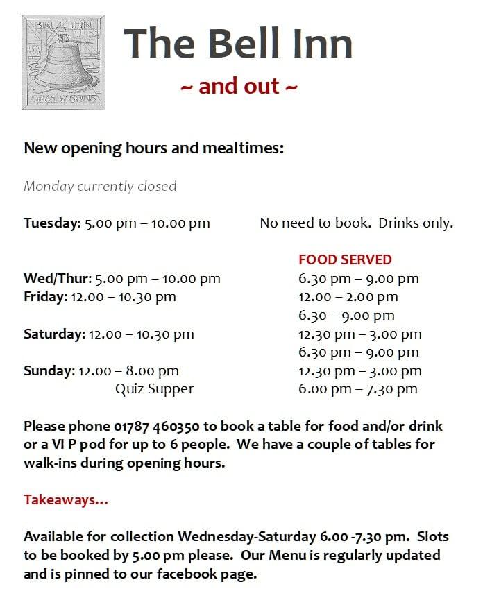 Menu at The Bell Inn, Castle Hedingham pub & bar, Castle Hedingham