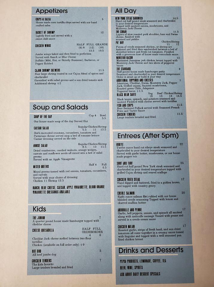 Menu at The Divide Restaurant, USA
