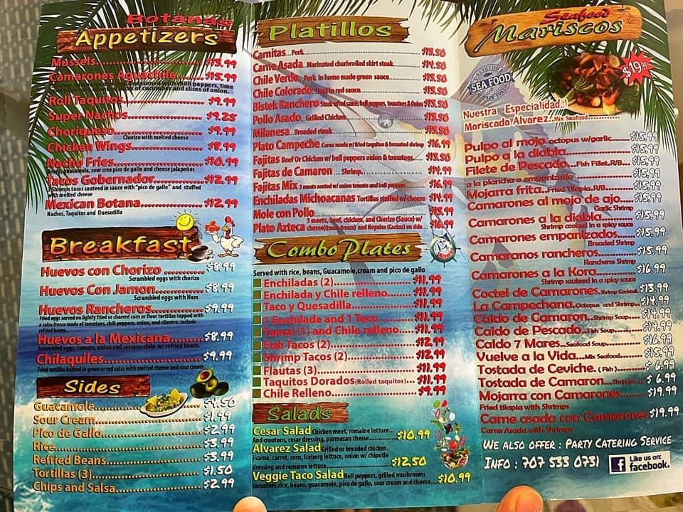 Menu at Alvarez Restaurant, Hidden Valley Lake