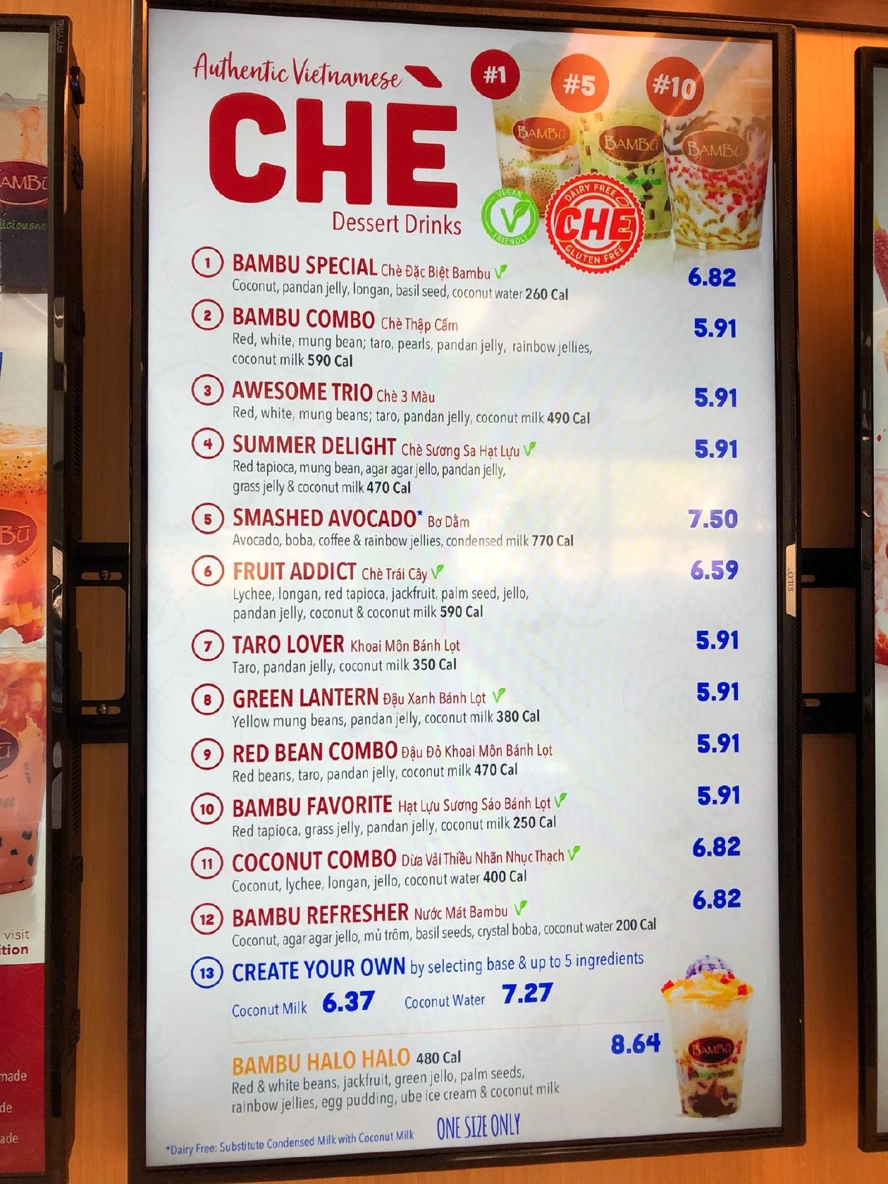 Menu at Bambu desserts, Bellevue