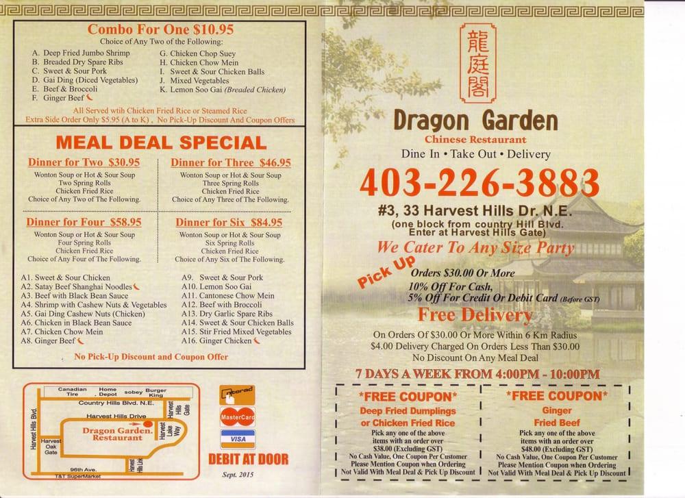 Menu at Dragon Garden Restaurant, Calgary