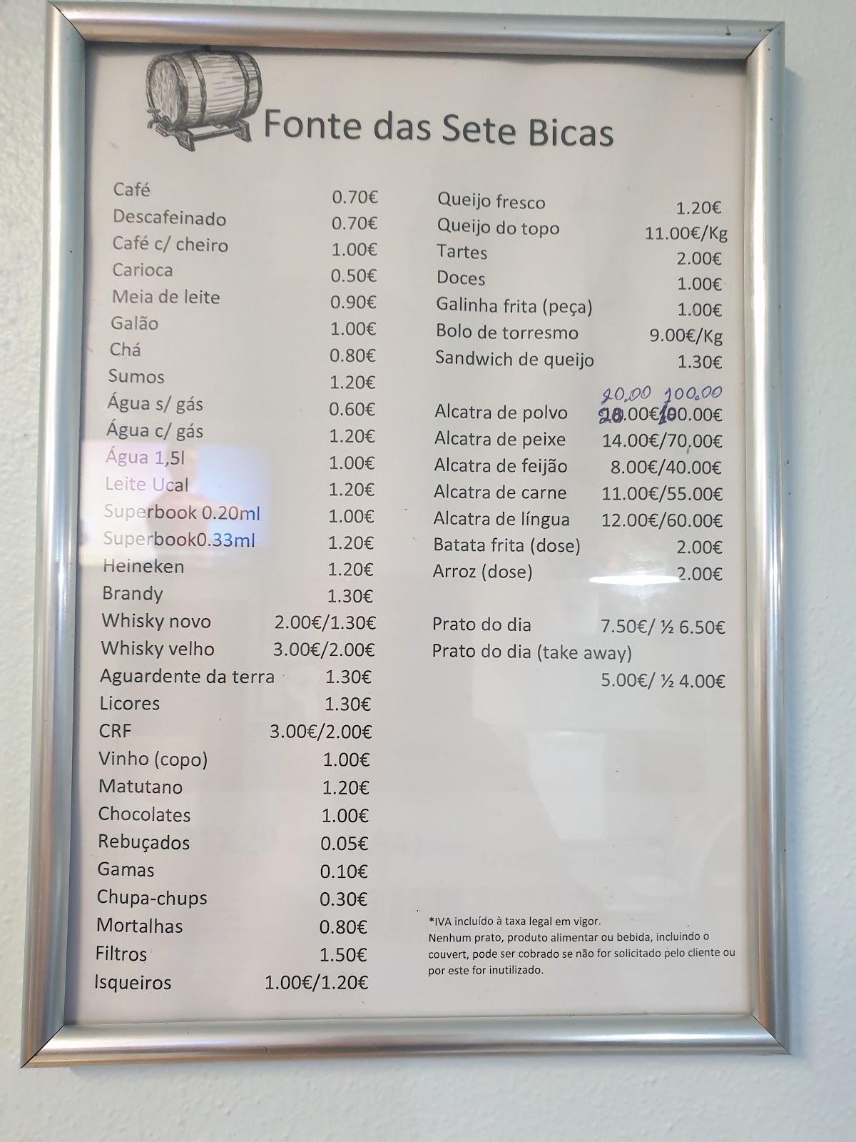 Menu at Fonte das Sete Bicas restaurant, Fonte Do Bastardo