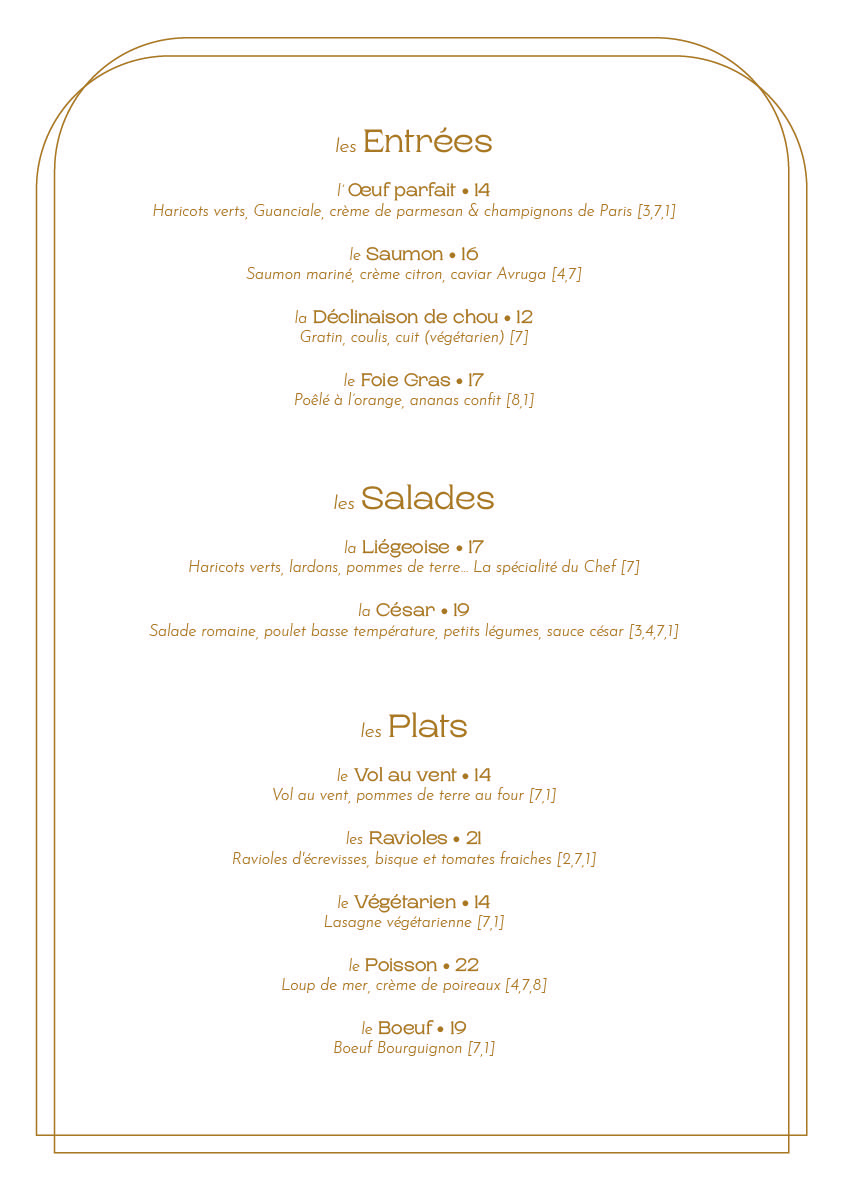 Menu au Le Café TRUST, Luxembourg