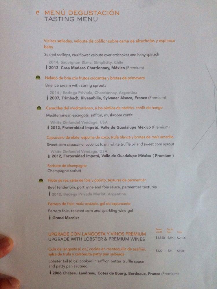 Menu at Lumiere restaurant, Cancún, Blvd. Kukulcan Km 10