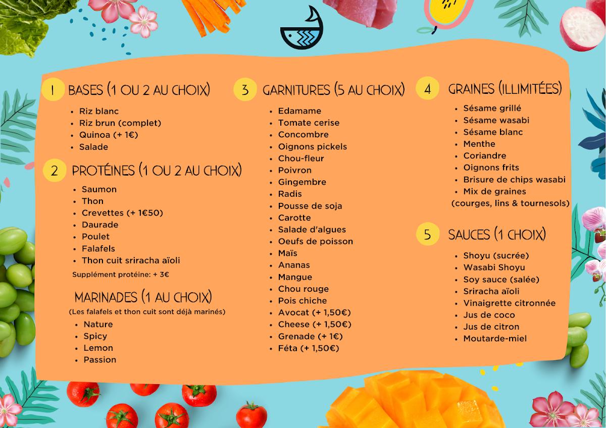 Menu at POKE ME 13 restaurant, Paris