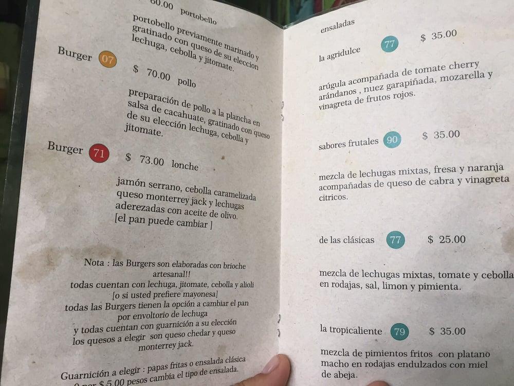 Menu at Planta Burguer, Guadalajara