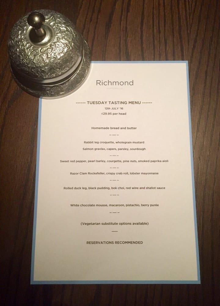 Menu at Richmond restaurant, Dublin, 43 Richmond St S