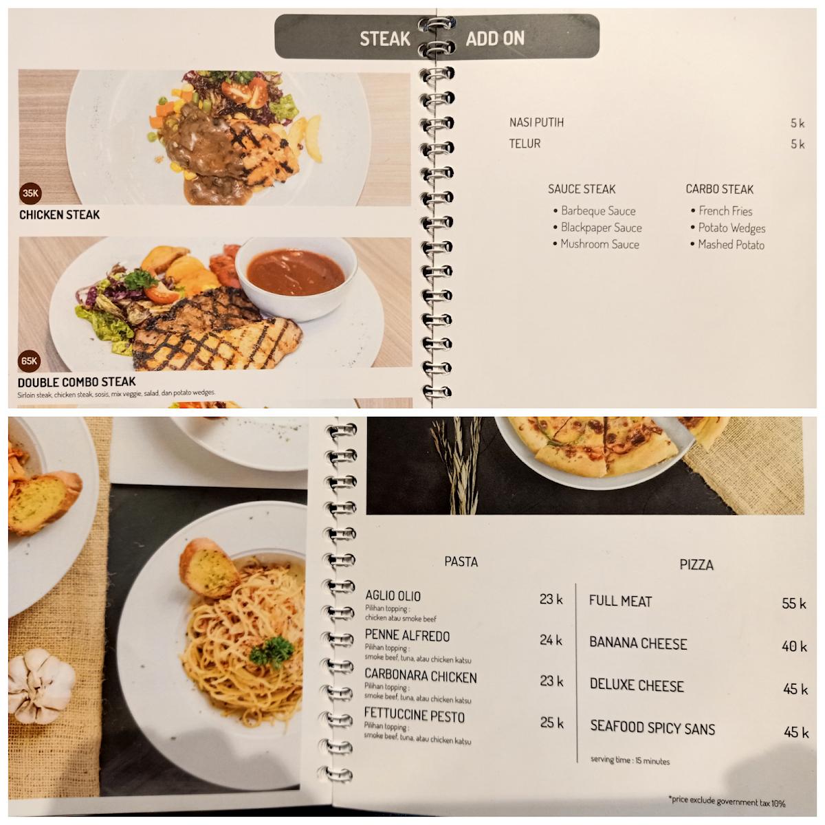 Menu at Sans. Co Space cafe, Bandung