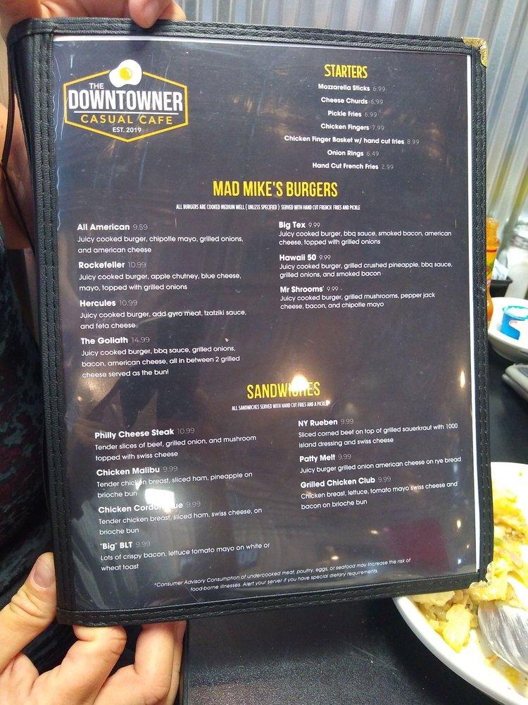 Menu at The Downtowner cafe, Nebraska City