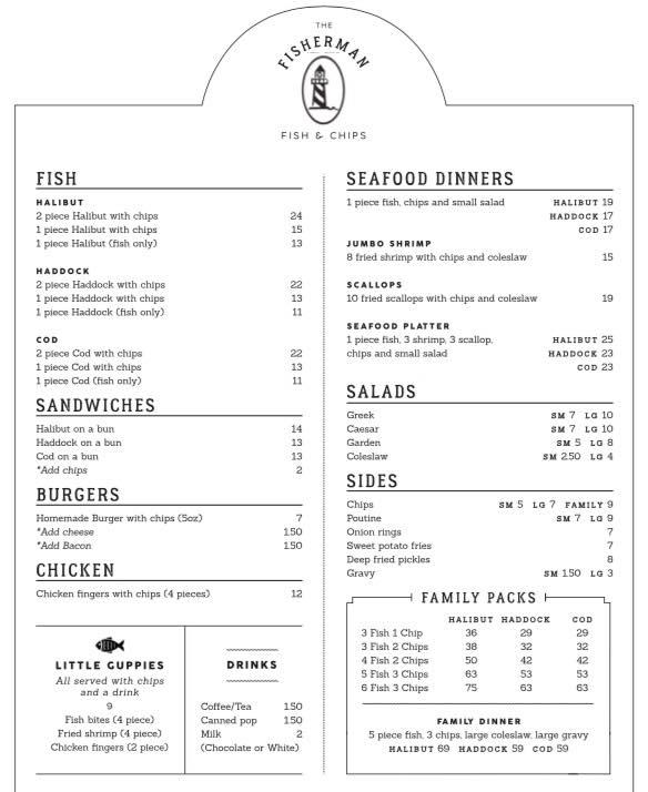 Menu at The Fisherman Fish & Chips restaurant, Courtice