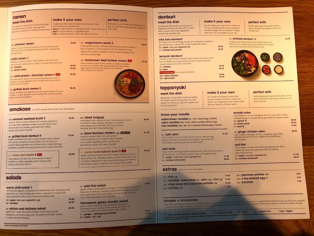 Menu at Wagamama restaurant, Abu Dhabi